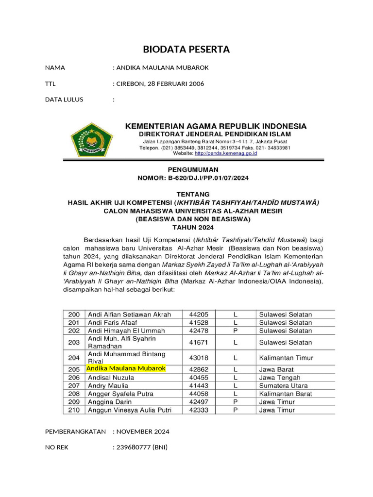 Biodata Peserta | PDF