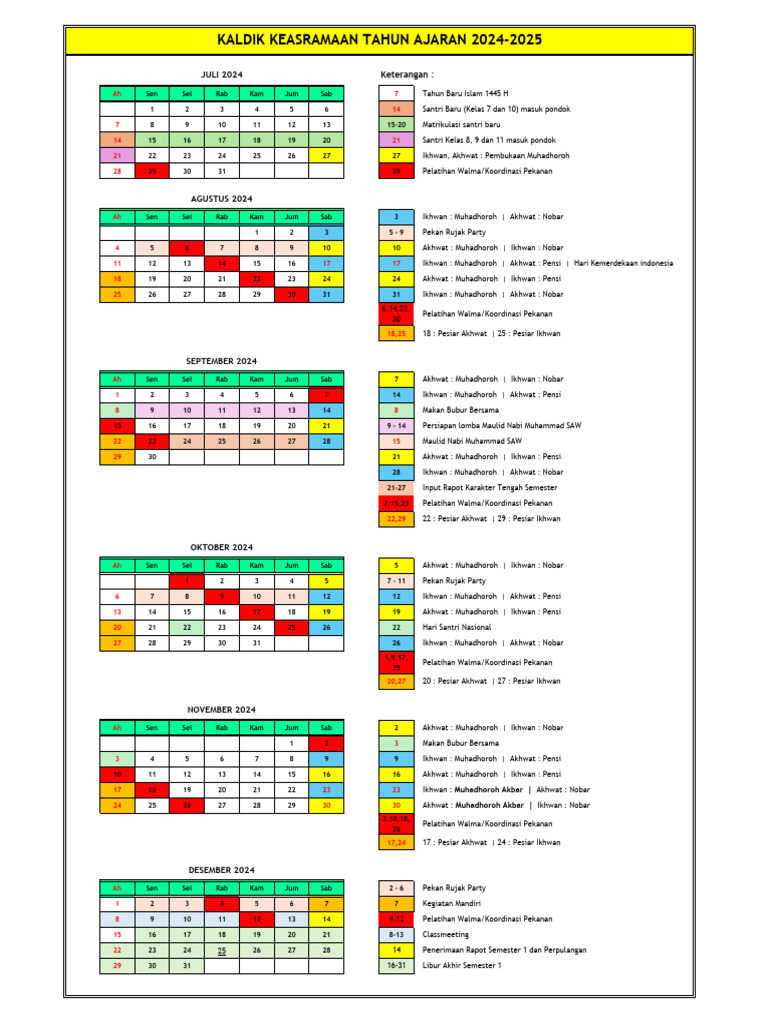 Kaldik Asrama 2024-2025 | PDF