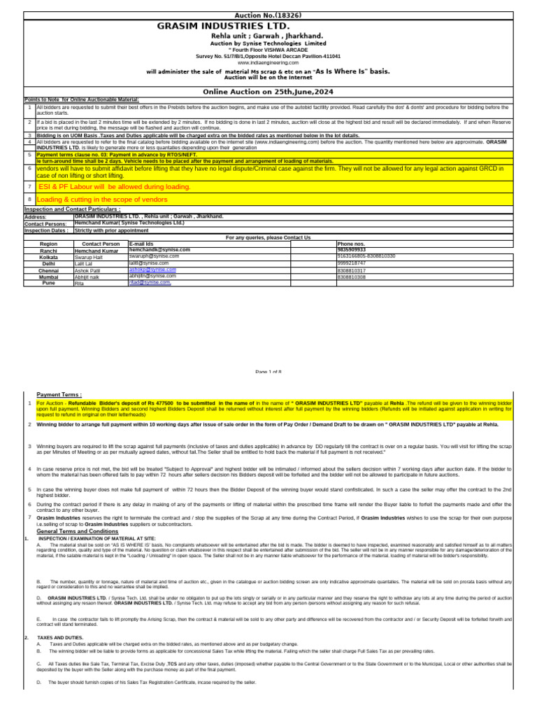 Auction Catalogue - Grasim Industries 25-06-24 | PDF