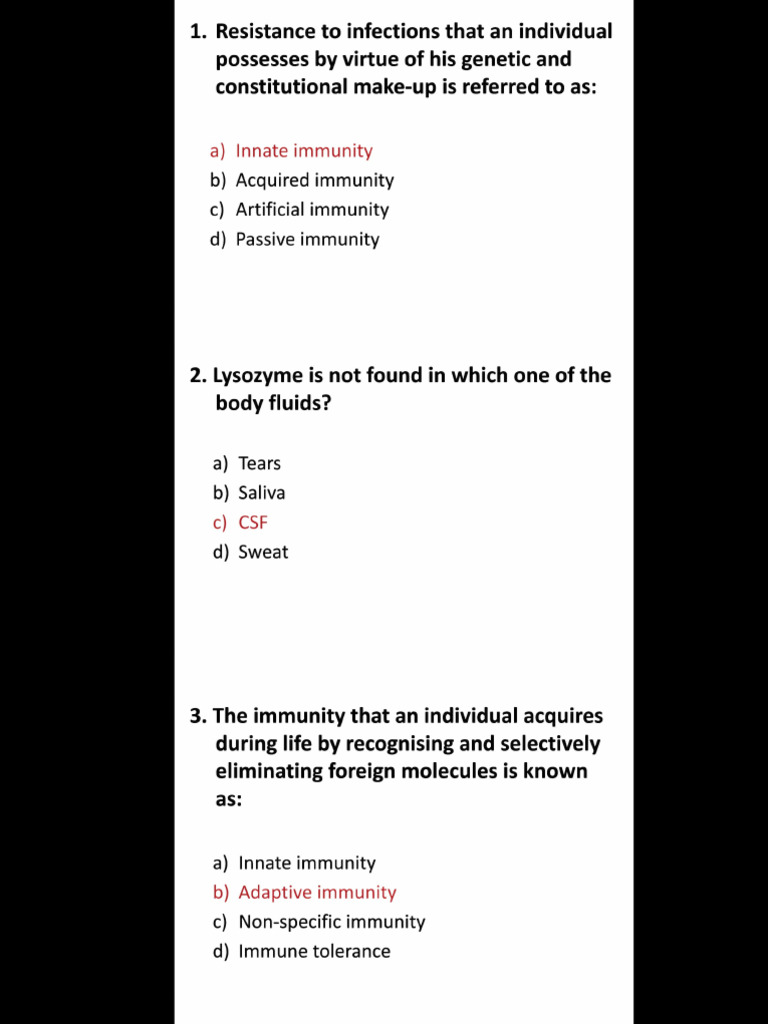 Immunology MCQ Ans | PDF