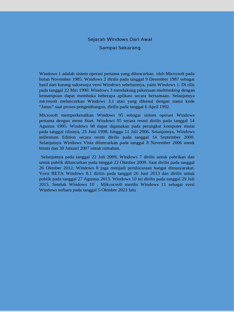 Sejarah Windows Dari Awal Background Satu Halaman | PDF
