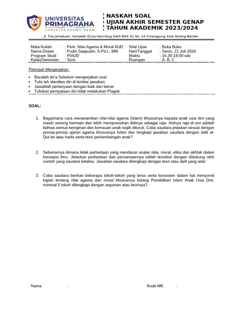 UAS Pa Pudin Pagi | PDF