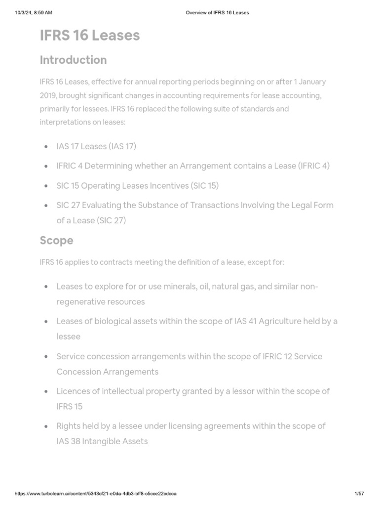 Overview of IFRS 16 Leases | PDF