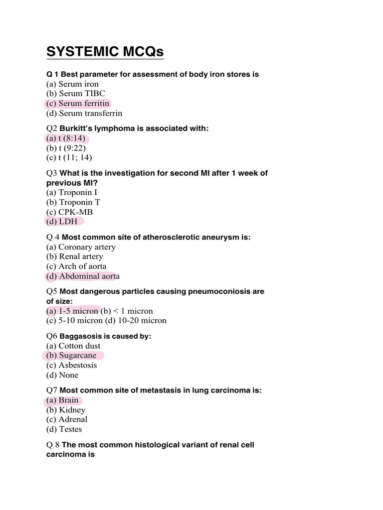 Systemic MCQ | PDF