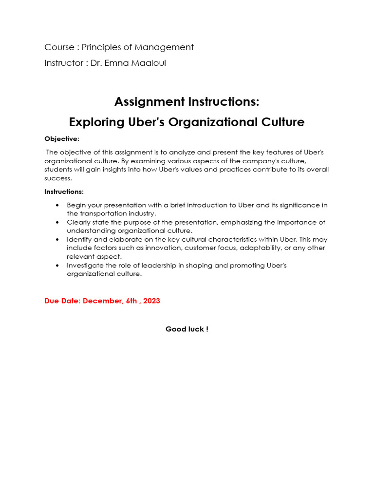 LBI 1 - Assignment1 - Uber's Organizational Culture PDF | PDF