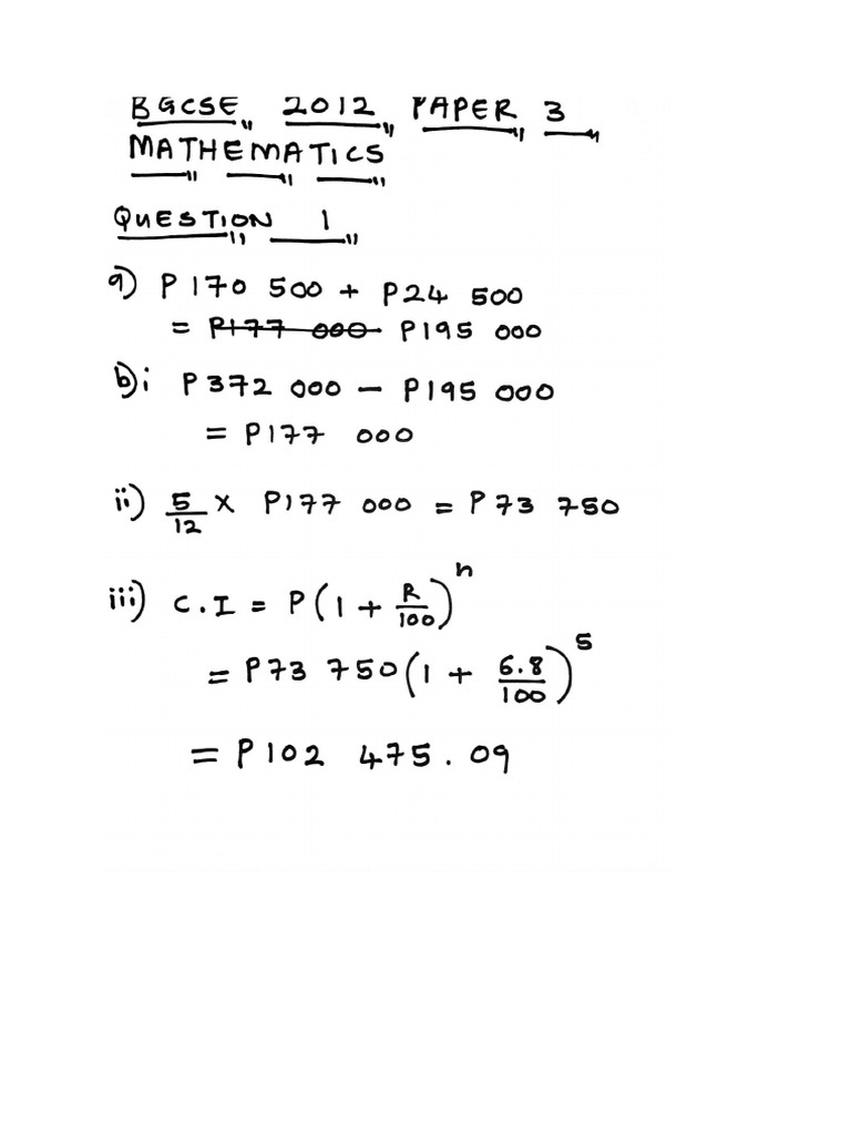 Bgcse Maths Paper 3 Solutions 2012 | PDF