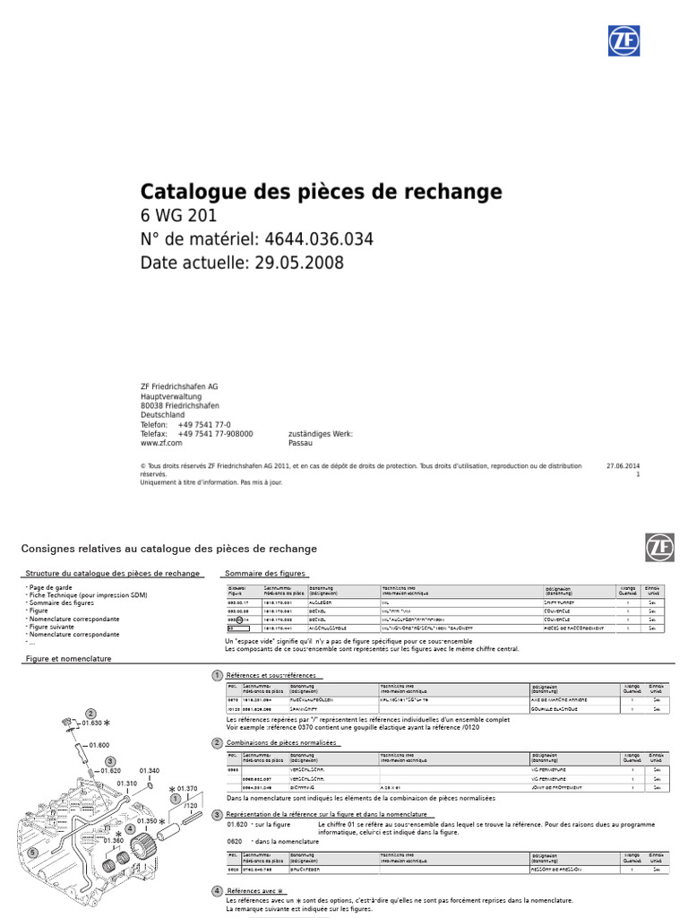 Catalogue Boite ZF 6WG201 Z117835 Nonenclature 4644036034 | PDF