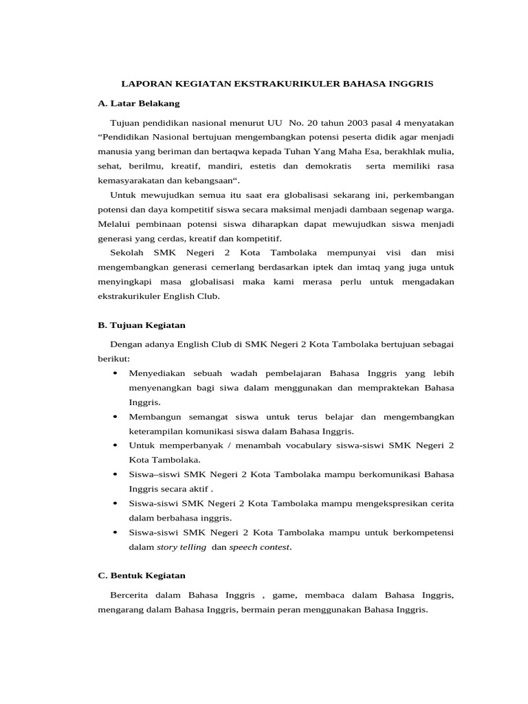 Laporan Kegiatan Ekstrakurikuler Bahasa Inggris | PDF