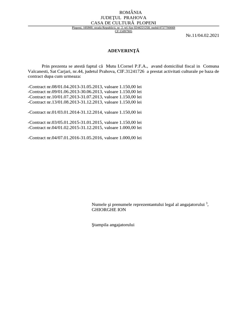 Adeverinta Mutu CC - Pfa | PDF