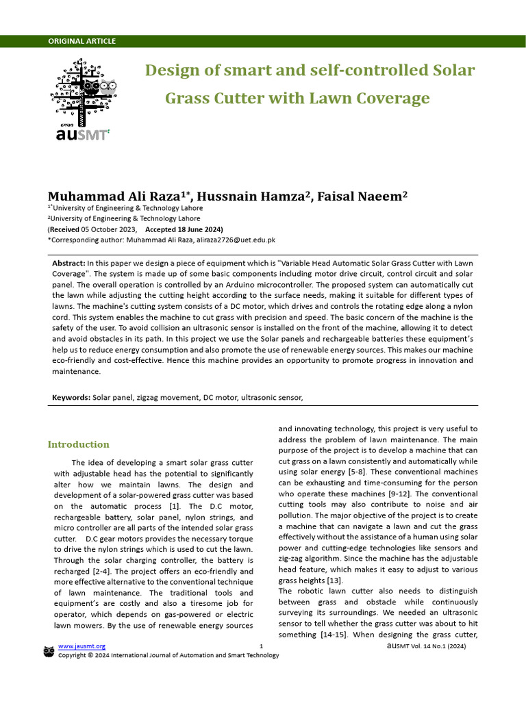 Design of Smart and Self-Controlled Solar Grass Cu | PDF