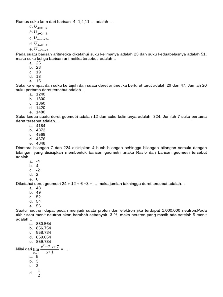 SOAL DAN KUNCI MATEMATIKA WAJIB KLAS XI - IPA Edit | PDF