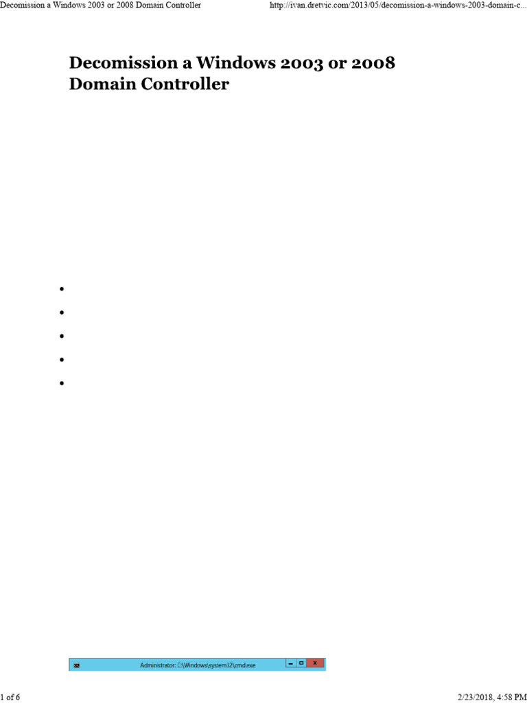 Decomission A Windows 2003 or 2008 Domain Controller | PDF