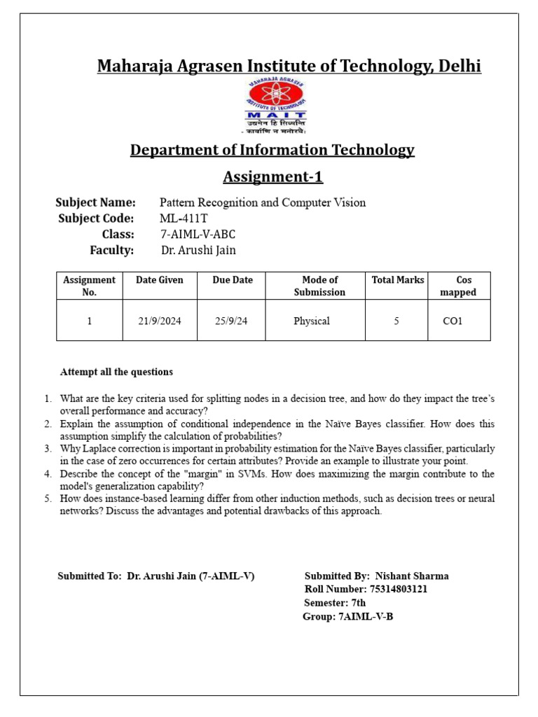 PR&CV Assignment 1.0 | PDF