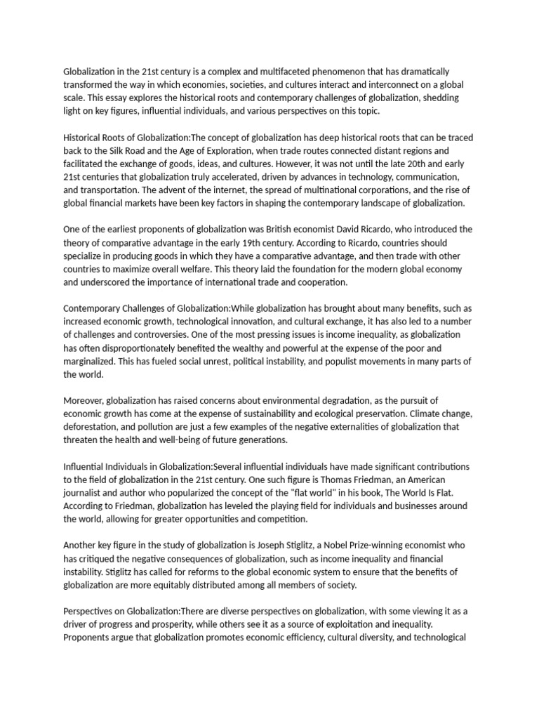 Globalization in The 21st Century Is A Complex and Multifaceted Phenomenon That Has Dramatically ...