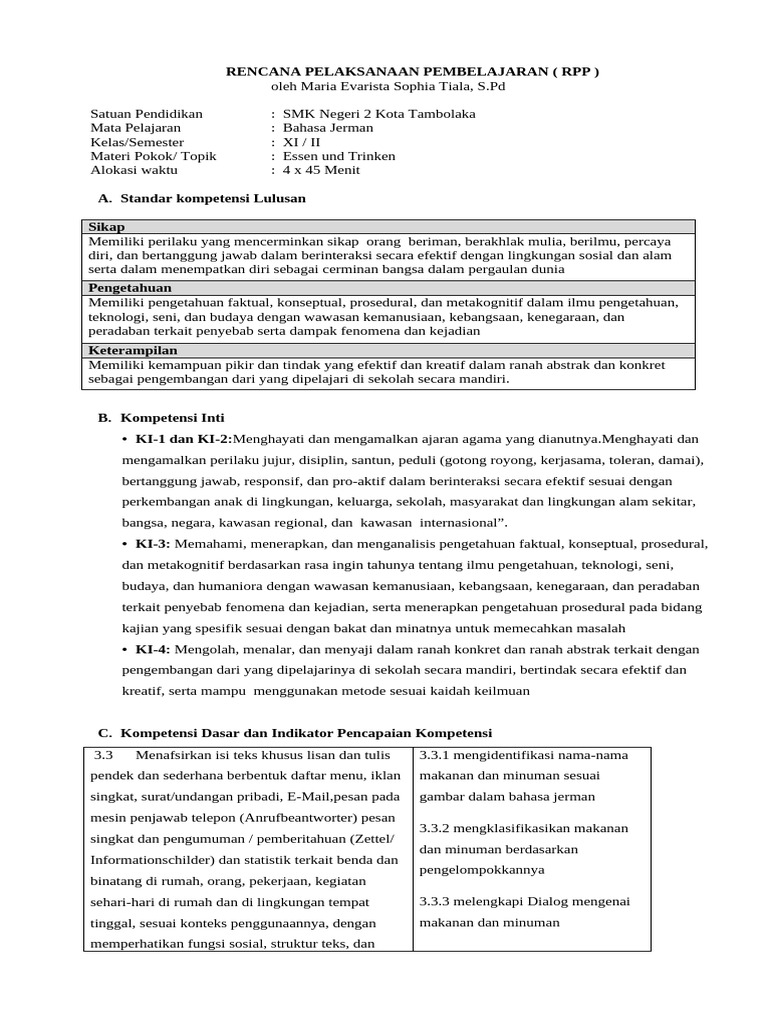 RPP Essen Und Trinken Fix | PDF