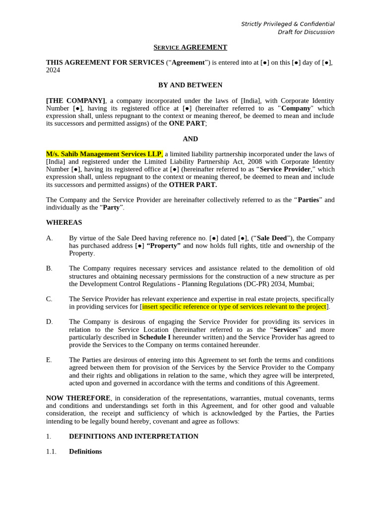 Service Agreement Draft V1 | PDF
