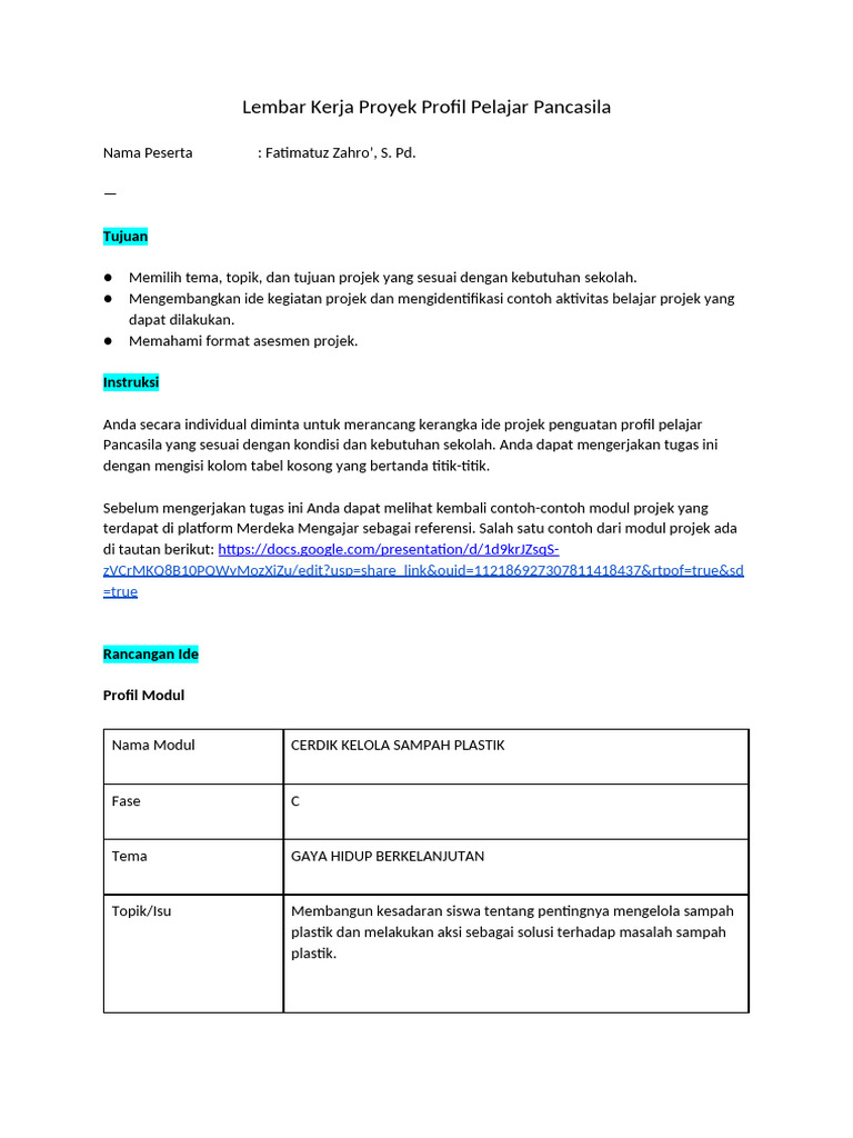 Lembar Kerja P5 Fatim | PDF