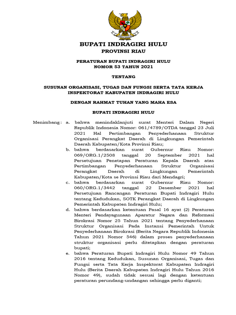 Perbup 53 Tahun 2021 | PDF