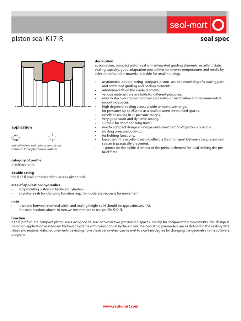 Seal Spec Piston Seal K17-R - Seal-Mart | PDF