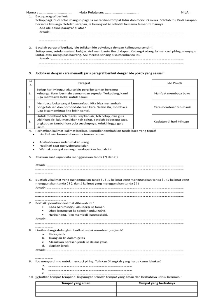BAHASA INDONESIA Soal Ulangan Bahasa Indonesia BAB 1 | PDF
