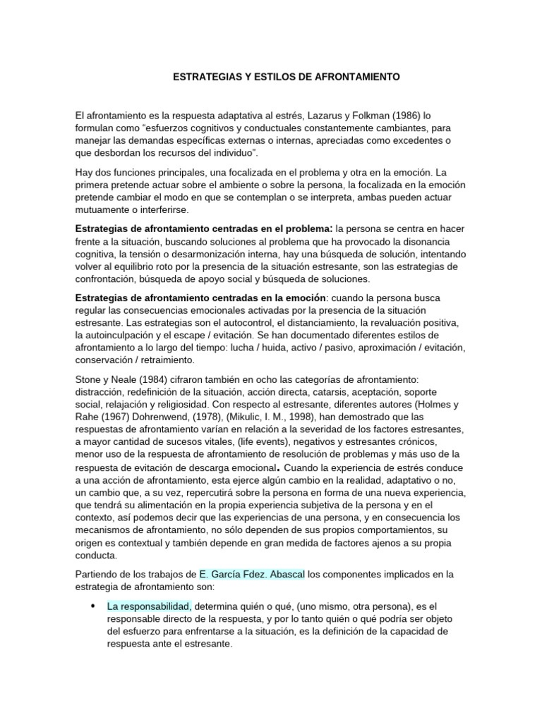 Estrategias y Estilos de Afrontamiento | PDF