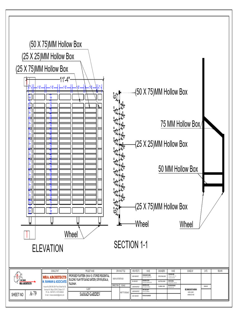 Section 1-1 Elevation: (50 X 75) MM Hollow Box (25 X 25) MM Hollow Box ...