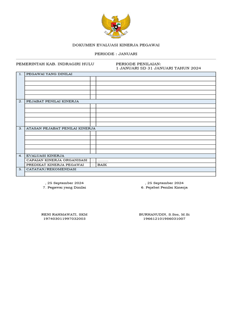 Format Dokumen Evaluasi Kinerja Pegawai | PDF