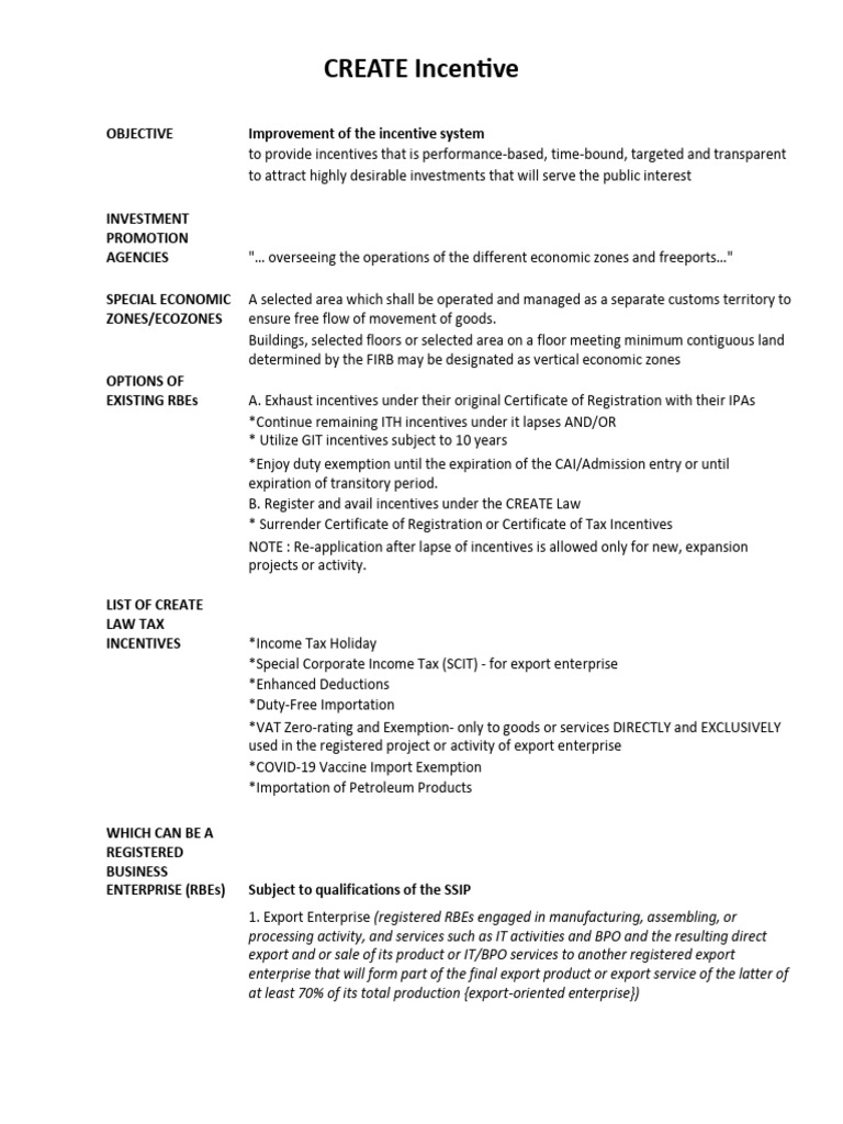 CREATE Incentive | PDF