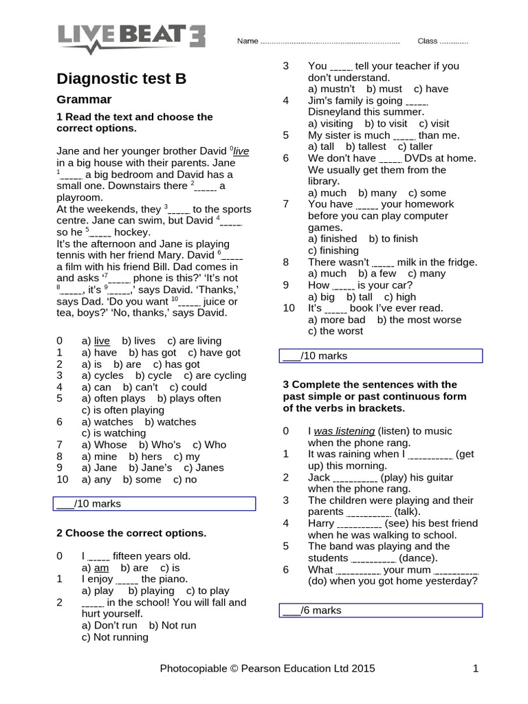 LB3 Diagnostic Test B | PDF