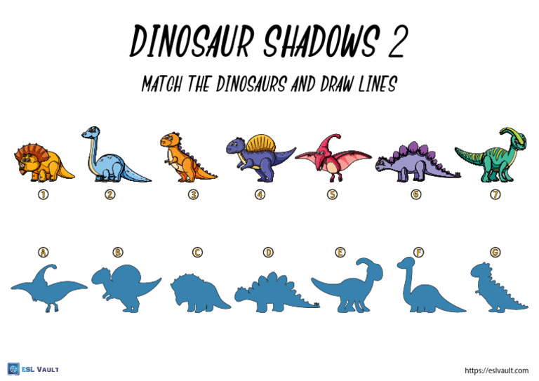 Shadow Matching Worksheets Dinosaurs 2 | PDF