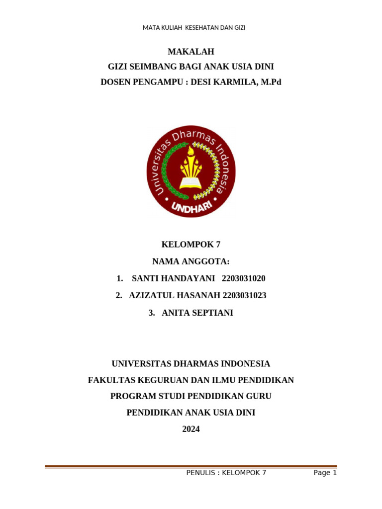 Makalah Kelompok 7 Gizi Seimbang | PDF