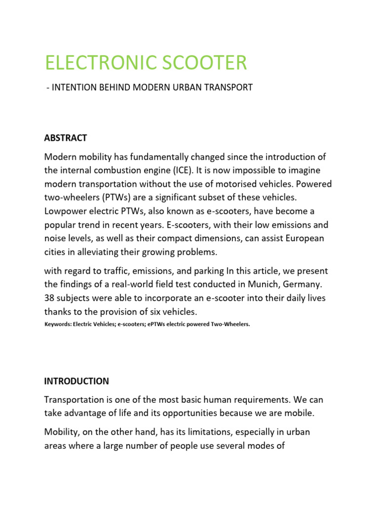 E scooter paper presentation | PDF