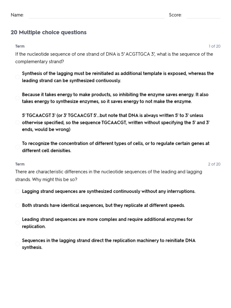 Micro Lecture Unit 5 Chapter 7 - Quizlet | PDF | Directionality (Molecular Biology) | Dna ...