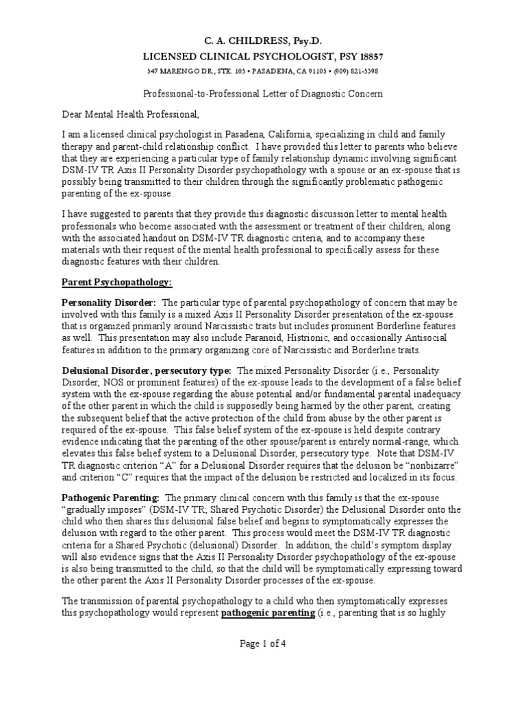 Dr. Craig Childress Professional Letter | PDF | Personality Disorder ...