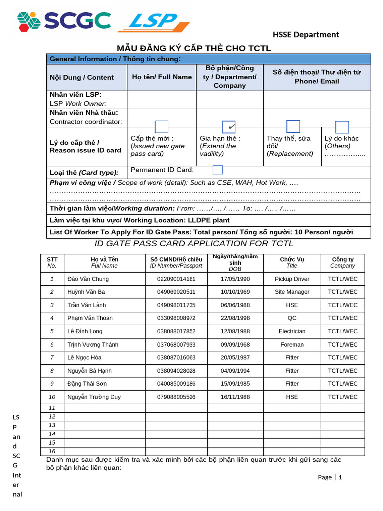Appendix 1 - LSP ID Card Application Form - Rev 00 - LSP Form | PDF | Vietnam