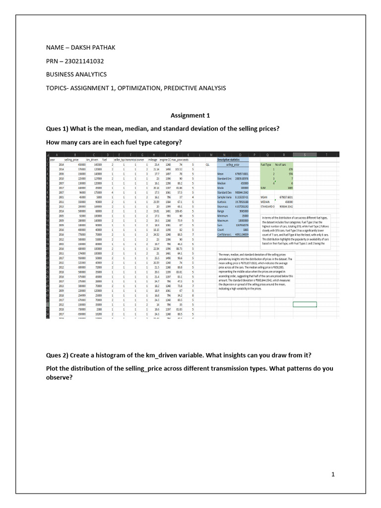 Name Daksh Pathak PRN 23021141032 Business Analytics Topics-Assignment 1, Optimization ...