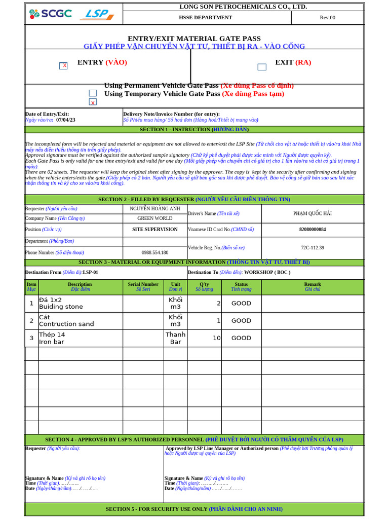 Material Gate Pass Instructions | PDF | Paris