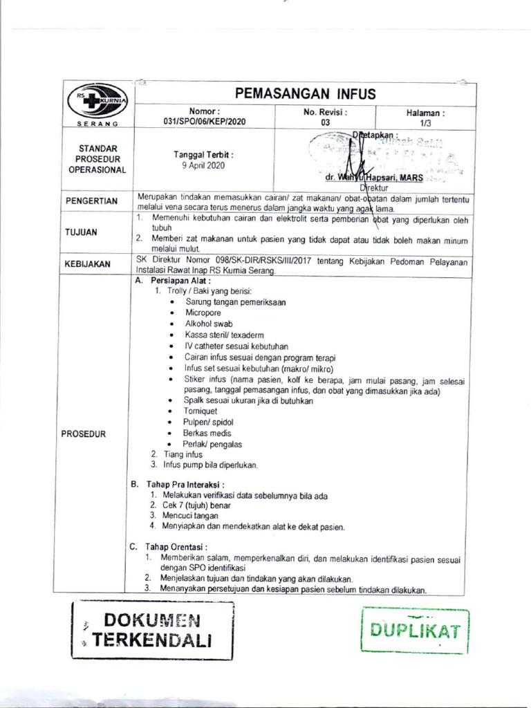 Spo Pemasangan Infus | PDF