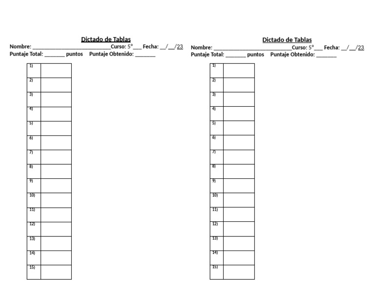 control tablas de multiplicar | PDF