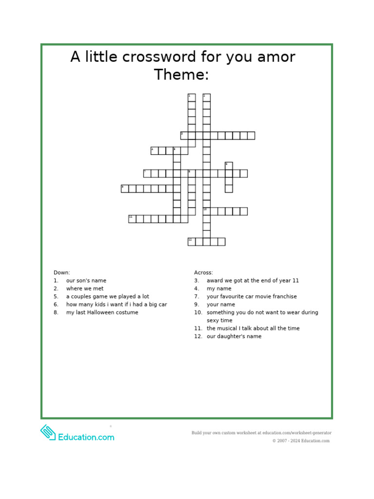 A Little Crossword For You Amor Theme | PDF