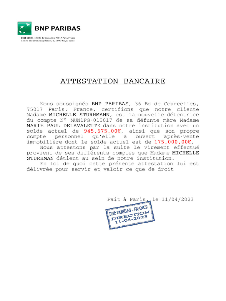 Attestation de La Banque | PDF