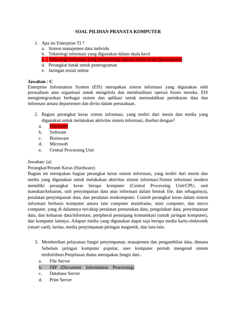 Soal Pilihan Pranata Komputer | PDF