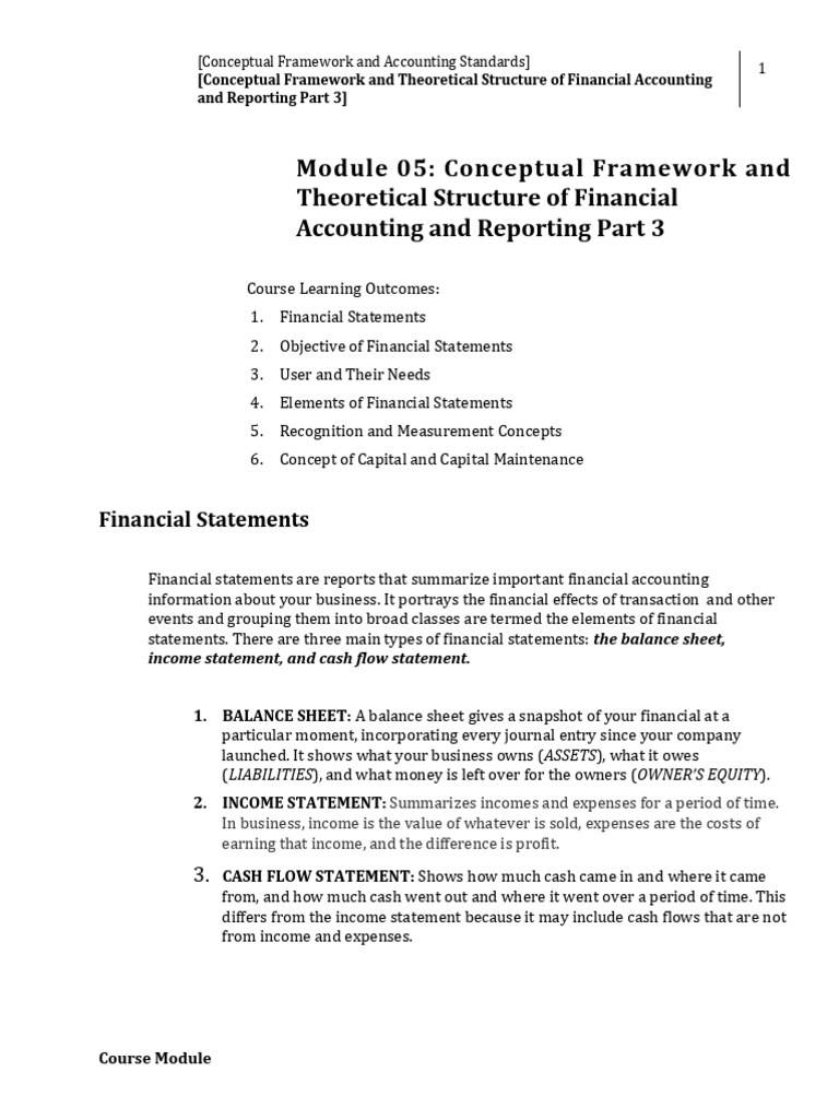 W3 Module 5 Conceptual Framework Andtheoretical Structure of Financial ...
