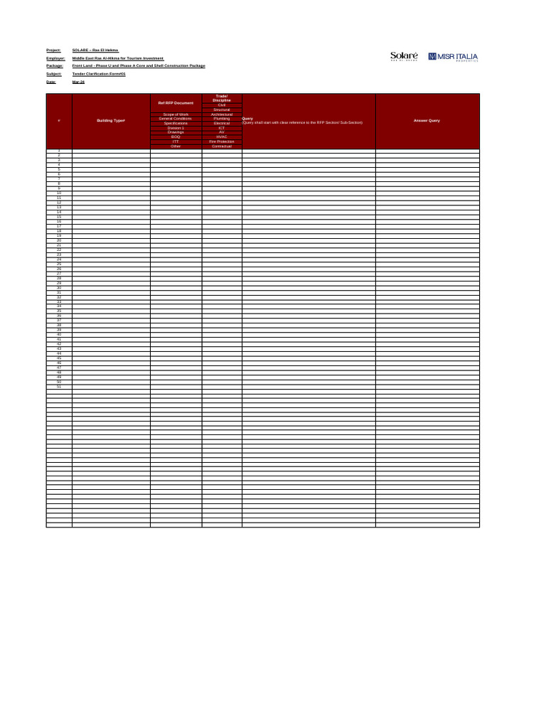 MIP - Solare Project - Tender Clarification Form | PDF