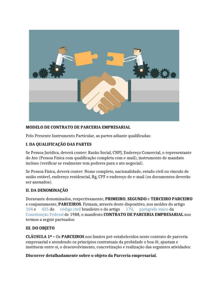 Modelo de Contrato de Parceria Empresarial | PDF | Ley común | Finanzas y dinero