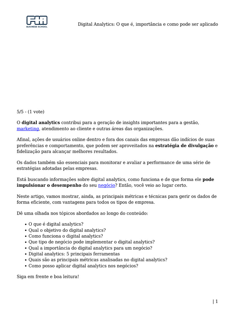 Digital Analytics - O Que É, Importância e Como Pode Ser Aplicado | PDF