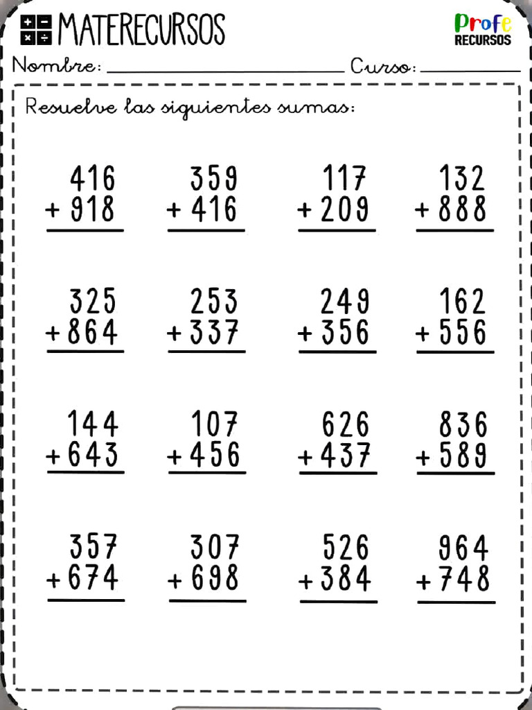 Sumas con llevadas | PDF