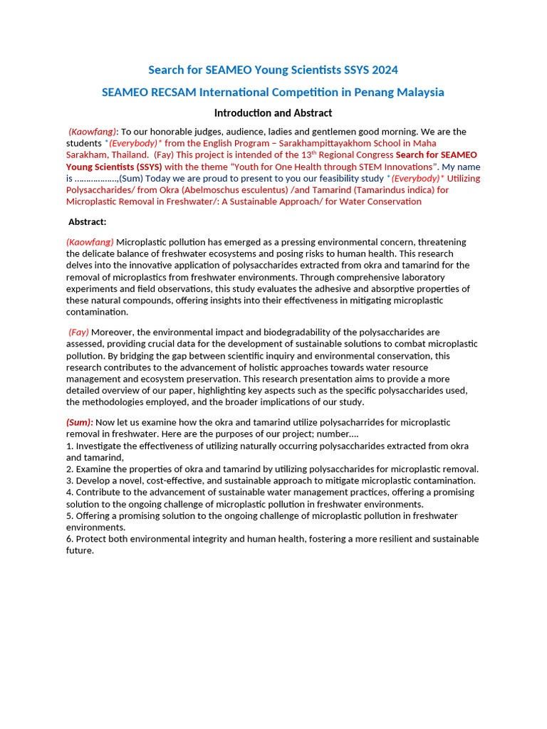 TeamBScript SEAMEO Young Scientists SSYS 2024 | PDF | Adsorption | Pollution