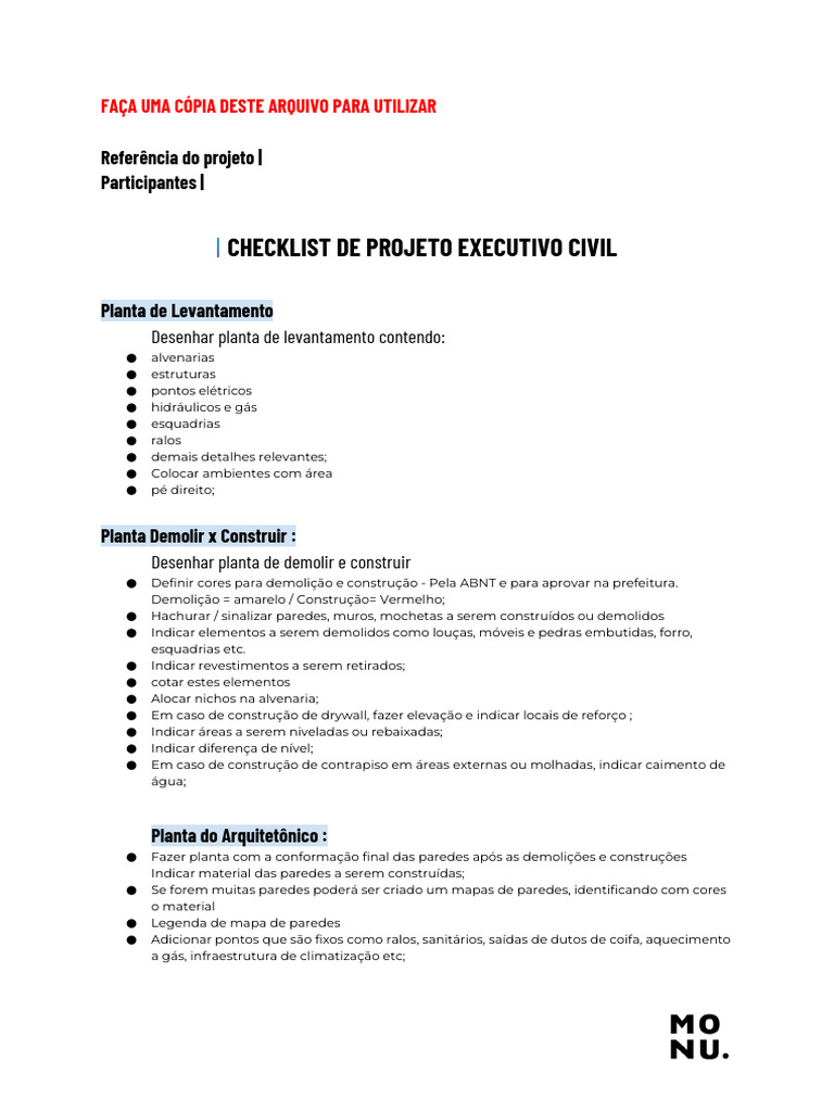 Cópia de 15.16. Checklist Executivo Civil e Detalhamento Editável_monu | PDF