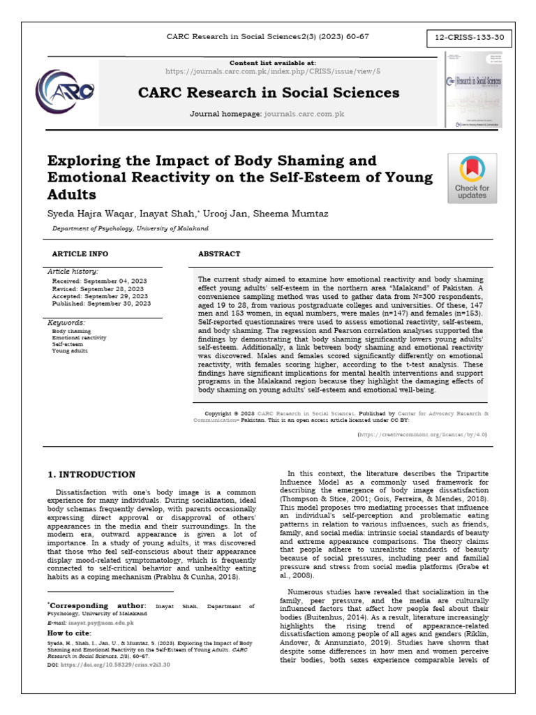 Exploring The Impact of Body Shaming and Emotional | PDF | Self Esteem | Body Image